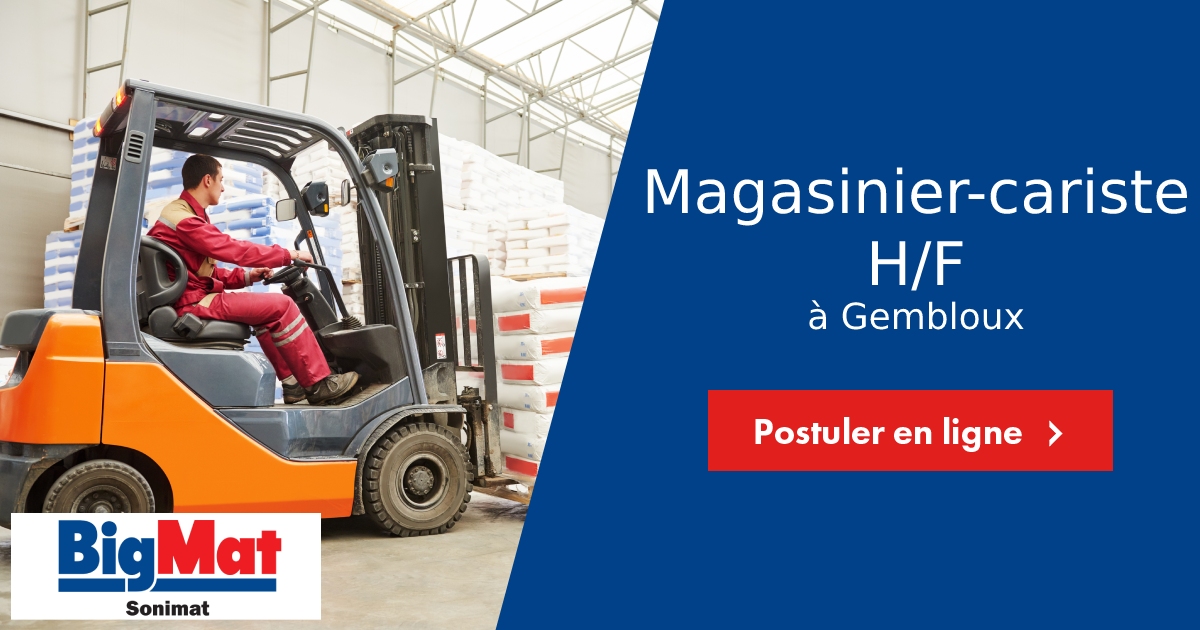 Poste de magasinier-cariste (H/F) pour Gembloux